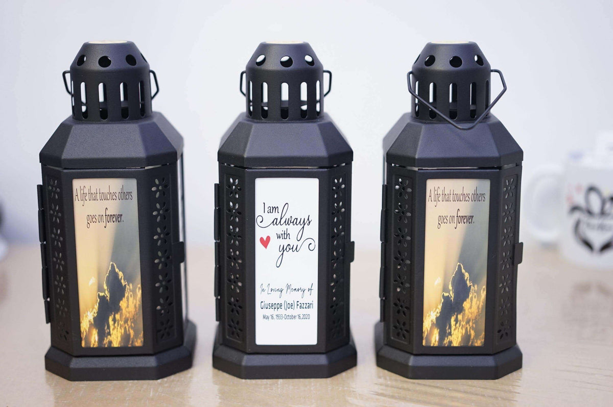 Personalized Lantern Photo 4 Glass Sides Black Steel Lantern
